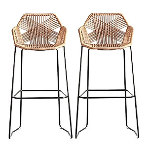 LAOHETLH Beige Rattan Bar Stool Bar Chairs Set of 2 Comfortable Simple and Beautiful Counter Chair Home Décor Rattan Barstools Chair with Footrest & Back