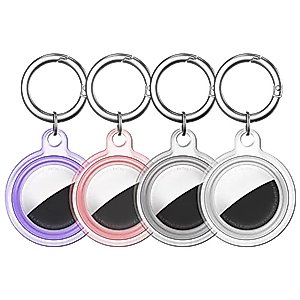 WHHMK Holder Case for AirTags Airtag Holder Keychain Durable AirTag Case for Apple Air Tag with Key Ring Secure AirTags Case for Dog Collar Luggage Keys Tracker Accessories Pet Wallet (4 Pack)