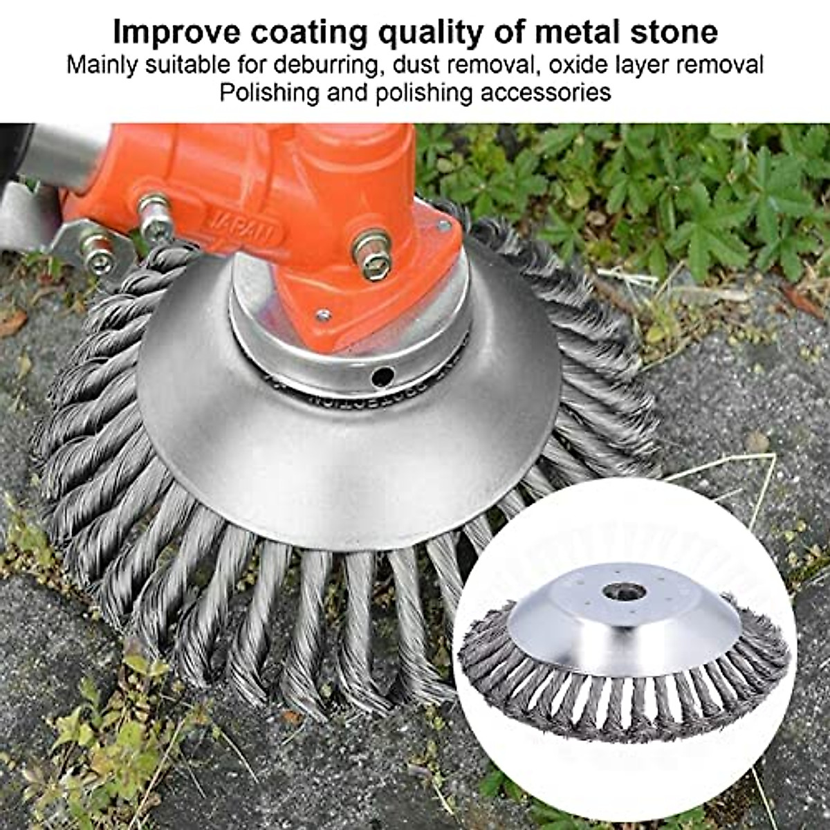 AMONIDA Twisted Knot Wire Wheel, 8in Garden Grass Brush Cutting Head Stainless Steel Polishing for Dust Removal for Lawn Mower