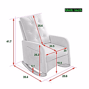 Deolme Modern Accent Rocking Chair, Button Tufted Upholstered Glider Rocker for Nursery, Comfy Armchair with Side Pocket, Lounge Chair with High Backrest for Living Room, Bedroom (Fabric Light Beige)