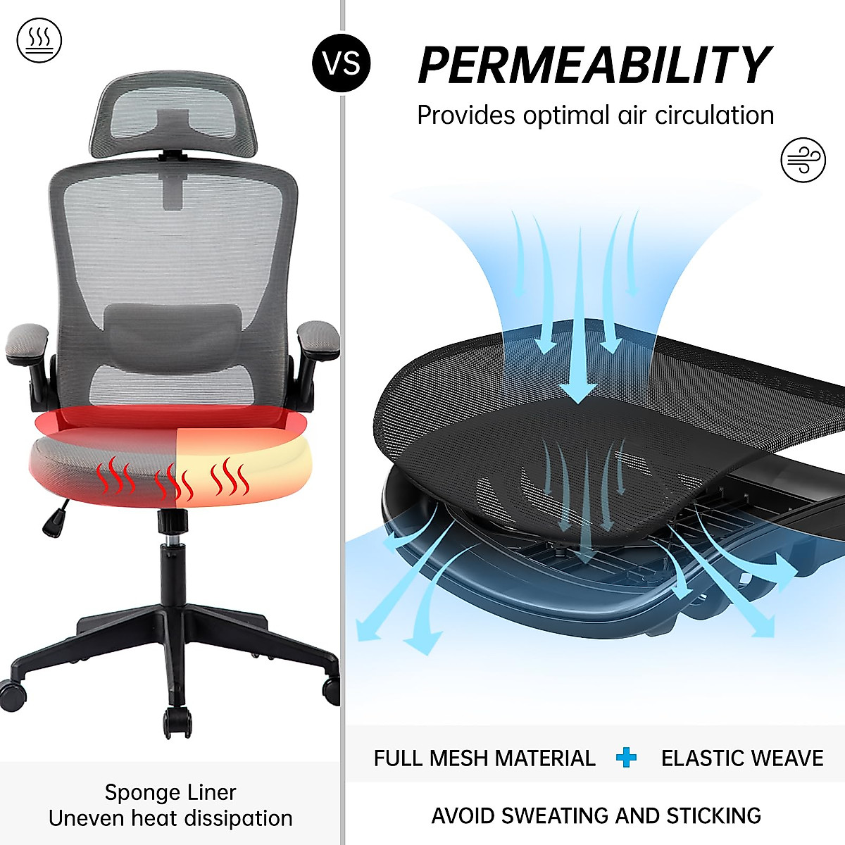 JOYFLY Ergonomic Office Chair, Mesh Home Office Chair, High Back Office Chair Computer Chair with Dynamic Seat & Lumbar Support, Wide Task Office Chairs for Heavy People, 450lbs, Adults, Black