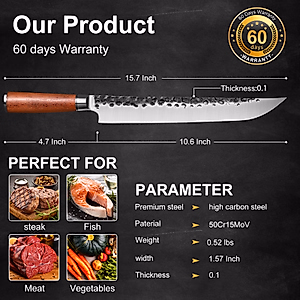 Ink Plums 10.5 Inch Carving Knife, Hand Forged Japanese Butcher Knife For Meat Cuting,Trusted Victorinox Butcher Knife For BBQ,Outdoor Camping