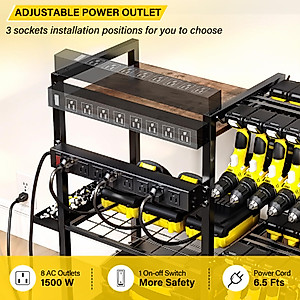 TC-HOMENY Power Tool Organizer Garage Storage with Charging Power Strip, 28 Drill Rack Tool Holder Racks Rolling Tool Cart on Wheels, Tool Shelf Organizer, Garage Workshop Gifts for Men Dads