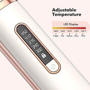 EasyinBeauty Hair Straightener Flat Iron with Ionic Infrared, 1 Inch Professional Hair Straightener and Curler 2 in 1, Ceramic Tourmaline Flat Iron with 5 Adjustable Temp, LED Display, Fast Heating