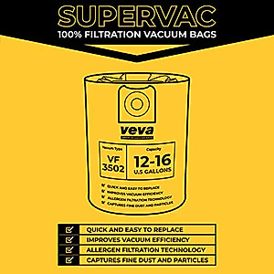 VEVA 10 Pack Premium SuperVac Vacuum Bags VF3502 Compatible with 12-16 Gallon Ridgid Wet/Dry Vacuums