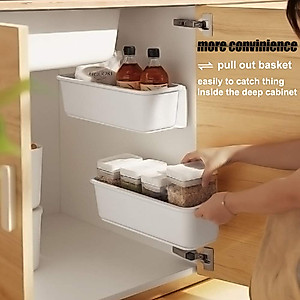 2 Pack Sliding Cabinet Basket for Bathroom, Pull out Storage Drawer Shelves for under Kitchen Sink or Limit Space, Long 14.8in by Wide 6in by Hight 4.4in, White