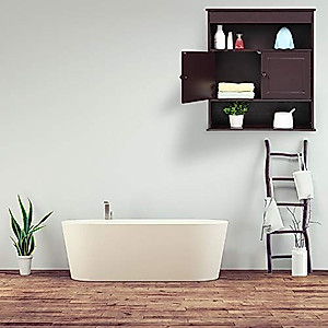Vasitelan Wall Mounted Bathroom Cabinet with 2 Doors and 2 Open Shelves Wooden Medicine Cabinet Storage for Bathroom Living Room