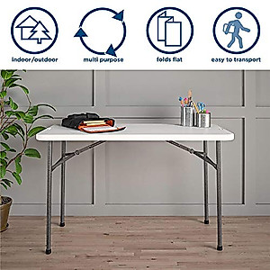 COSCO 4 ft. Straight Folding Utility Table, White, Indoor & Outdoor, Portable Desk, Camping, Tailgating, & Crafting Table