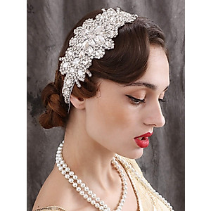 SWEETV Rhinestone Flapper Headband-Elastic 1920s Headpiece, Great Gatsby Hair Accessories for Women