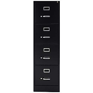 Lorell LLR60191 4-Drawer Vertical File with Lock, 15" x 26-1/2" x 52", Black