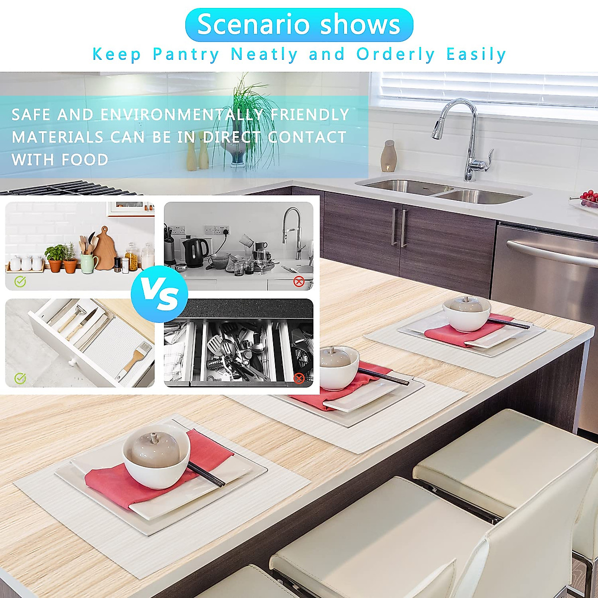 Kitchen Shelf Cabinet Liner, Non-Adhesive Waterproof Durable Drawer Fridge Liner Mat for Kitchen Cabinet, Shelves, Refrigerator, Closet, Storage, Desks, Clear 24 Inches x 6.56 FT