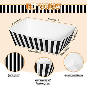 Rtteri 50 Pcs Carnival Party Paper Food Trays with Greaseproof Liner Paper Bulk Striped Circus Party Snack Disposable Food Boats for Carnival Circus Food Truck Party Supplies (Black and White Stripes)