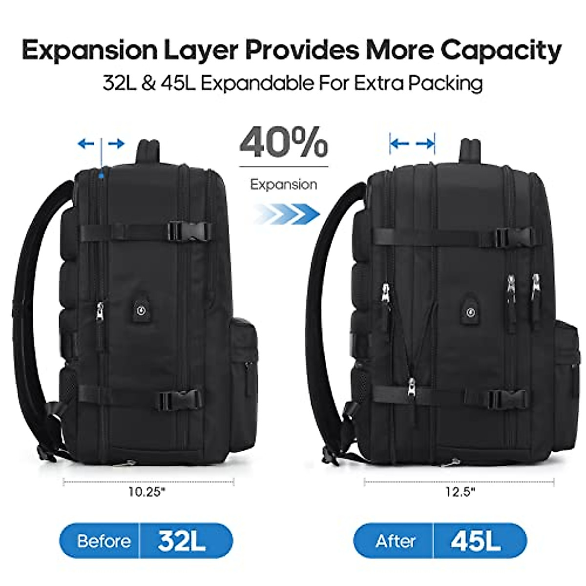 Large Travel Laptop Backpack, Expandable 45L Carry On Backpack Water Resistant Airline Approved Business Work Computer Bag Gifts for Men & Women Fits 17 Inch Notebook