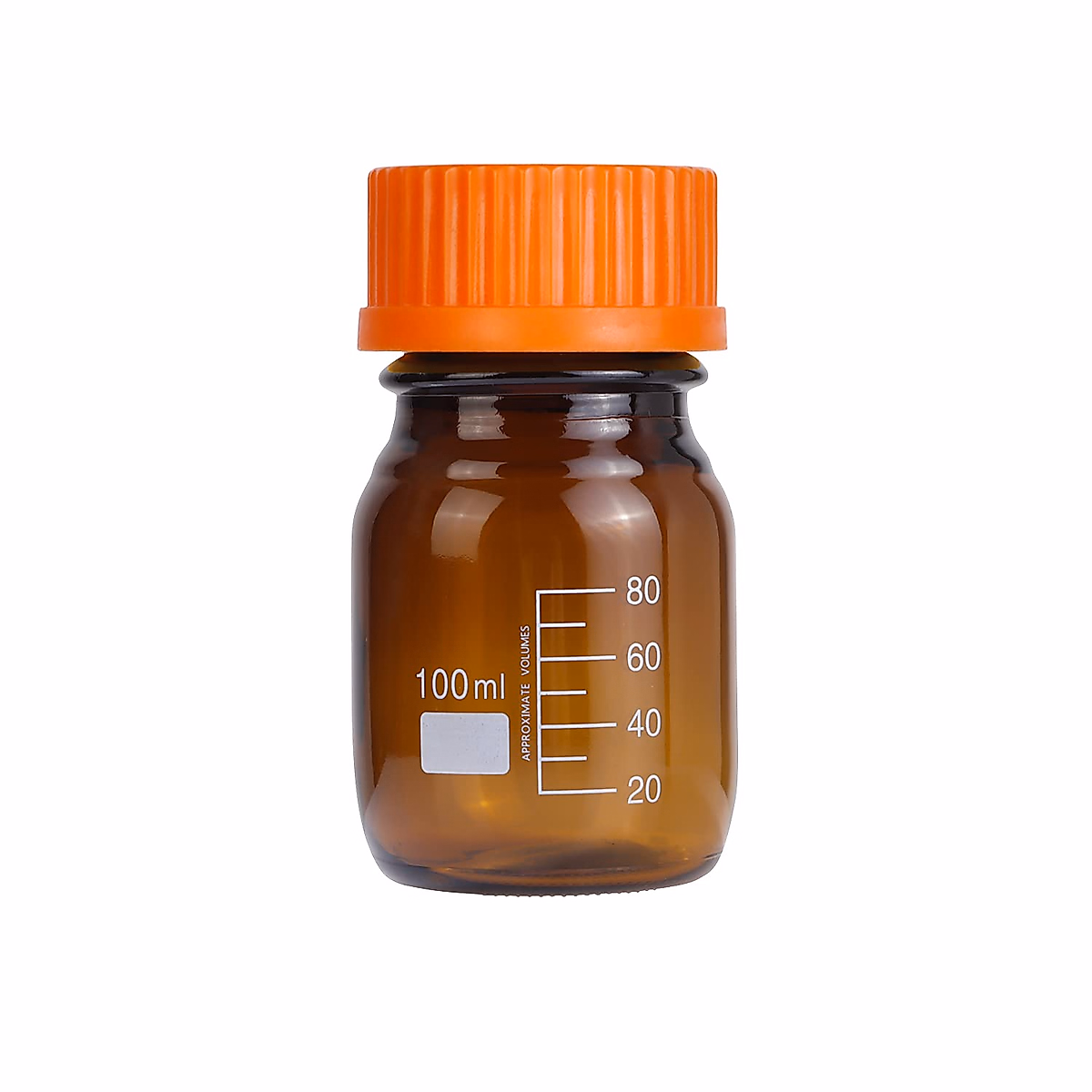 Pastein 20 Pieces Amber Borosilicate Glass 100 mL Graduated Round Lab Reagent Media/Storage Bottle With GL45 Orange Screw Cap