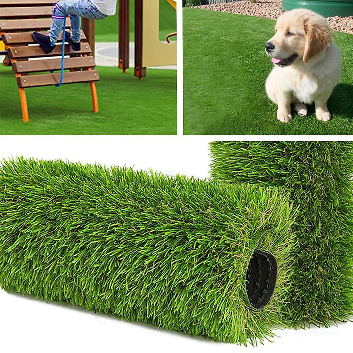 GLIWEN Artificial Grass Rug Realistic Indoor/Outdoor Fake Grass 1.38" Pile Height Synthetic Grass Rug 5FTX10FT with Drainage Holes Faux Grass Astroturf Carpet Pet Turf Mat for Potty Training Rug