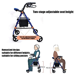 Aluminum Rollator Walker with Height Adjustable Seat, Fold Up and Removable Back Support, Padded Seat, 6" Wheels(Colour: Blue)