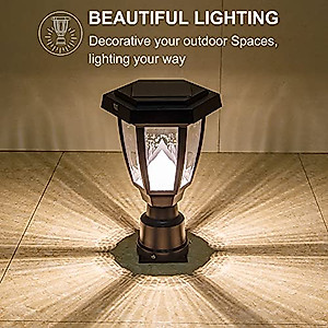 FUDESY LED Outdoor Solar Post Light, Waterproof Fence Post Lights Solar Powered, Plastic Black Solar Deck Post Lights for Garden Mount Landscape Yard Patio Pathway, Warm White, 3000K