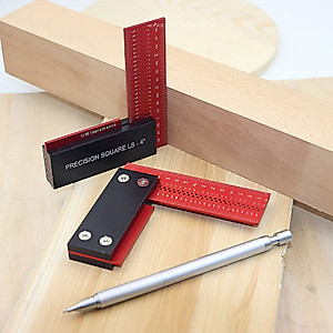 Singring Small Precision Square Ruler Woodworking Aluminum Square 90 Degree Measuring Ruler for Marking Woodworking (4 inch)
