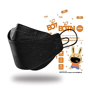 BOTN Child fit 10Pcs KF94 Protective and Safety Face Mask, 4-Layer Filter and 3D Design, Adjustable Strap and Made in Korea (Black, Small)