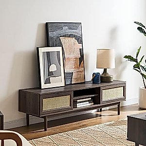 mopio Haylee TV Stand, 59" Modern Boho Farmhouse Entertainment Center, Natural Rattan TV Console, TV Stand with Storage, Media Console, for Living Room