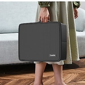 Fireproof Safe Photo Storage Box with 18 Inner 4" x 6" Clear Photo Cases, Portable Photo Organizer with Lock for Picture, Collapsible Photo Container with Handle and 18 Boxes 4 Sheet Label Stickers