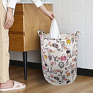Unibedding Large Laundry Hampers Storage Bin, Foldable with Waterproof PE Coating Storage Organizer for Kids Girls, Office, Bedroom, Clothes,Toys, Pink Paris Effiel Tower