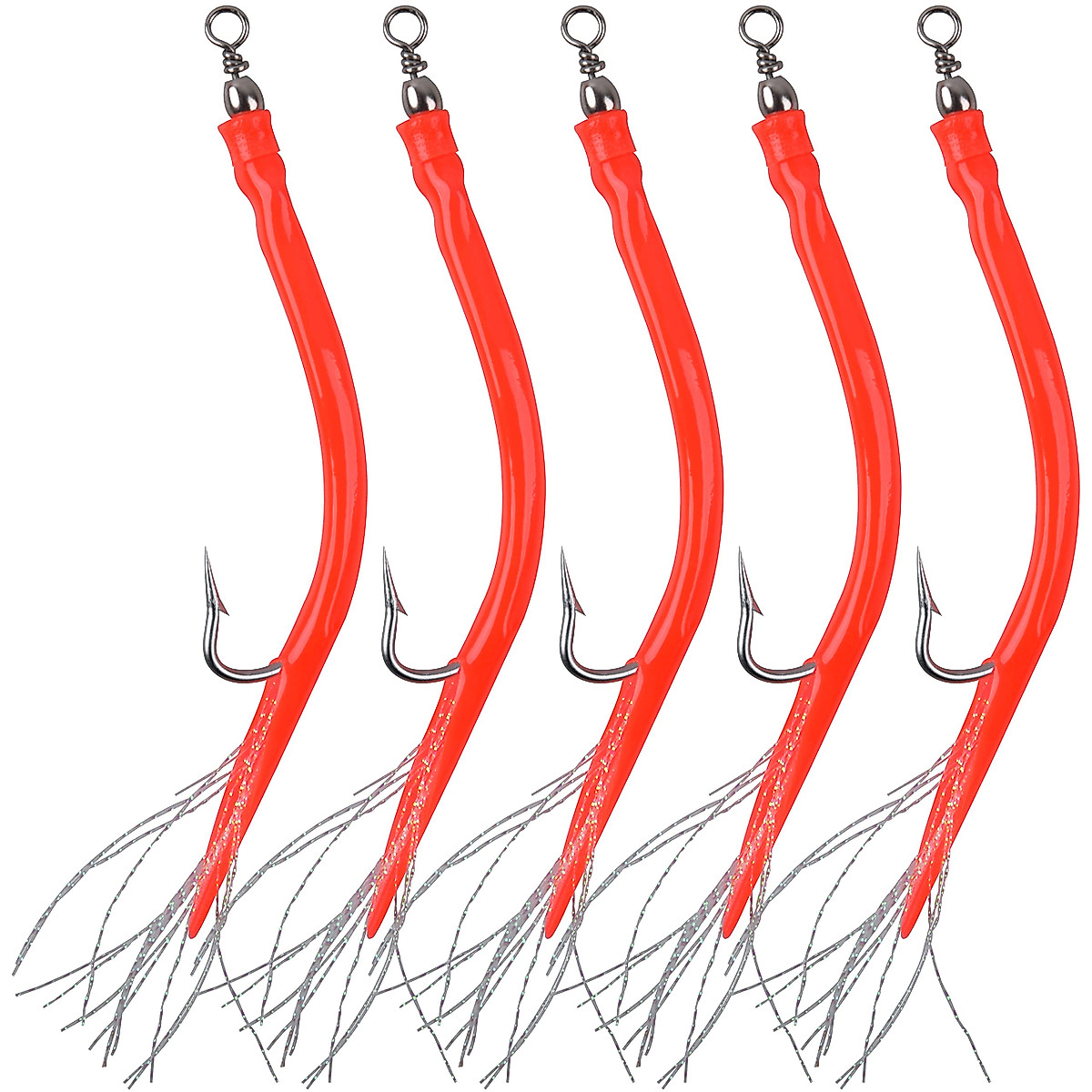 Striped Bass Tube Lures Trolling Lures Saltwater Cod Rig Tube Teaser with Stainless Steel EEL Hook Barrel Swivel for Offshore Trolling Striper Bass Big Game Fishing (Red 7/0)