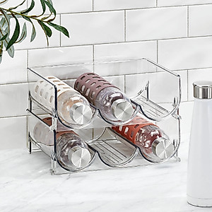 mDesign Plastic Free-Standing Stackable 3 Bottle Storage Holder Rack - Water, Wine, and Drink Organizer Shelf for Kitchen Countertop, Cabinet, Pantry, Fridge, Freezer - 2 Pack - Clear