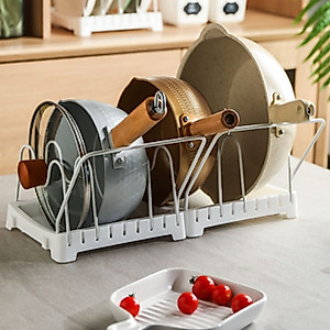 Pot and Pan Organizer, Pot Lid Organizer with 3 Adjustable Compartment, Cookware Rack with Stable Base and U-Shaped Slot, Kitchen Cabinet Organizers and Storage for Pots, Cutting Board, Pot Lid, Dish