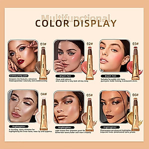 3 Pcs Liquid Contour Beauty Wand Set, Contour & Blush & Highlighter Stick with Cushion Applicator， Attached Easy to Blend, Long Lasting & Smooth Natural Matte Finish (01#02#04)