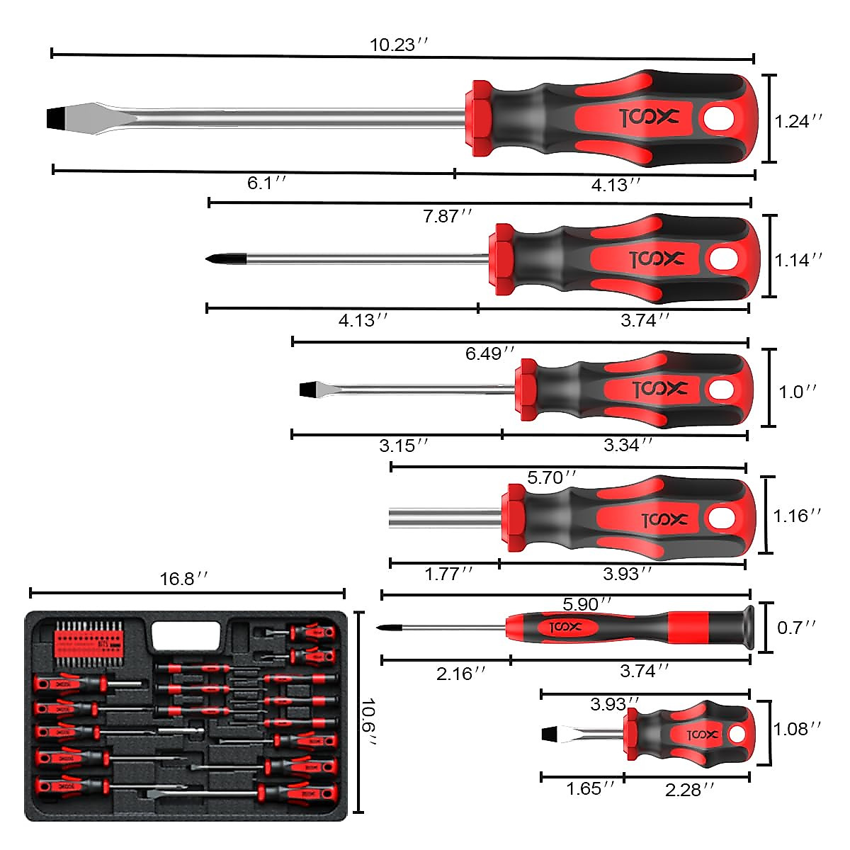 XOOL 42PCS Magnetic Screwdriver Set with Tray, Torx Phillips Flat Hex Pozi Non-Slip Magnetic Tips Screwdriver Set