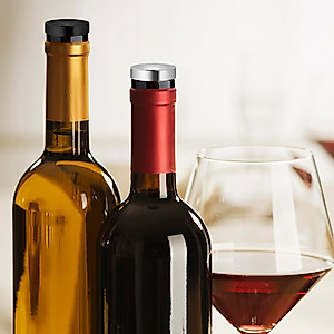 OGGI T-shaped Wine Corks, 2 pcs Wine Bottle Stopper Set, Cork Wine Stoppers for Wine Bottles, Reusable & Low Profile for Wine Beer Bottles DIY Craft (Black, Silver)