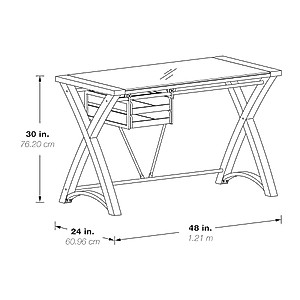 OSP Home Furnishings Modern 48-inch Glass-Top Home Office Desk with Sliding Storage Tray, Rich Cherry Finish