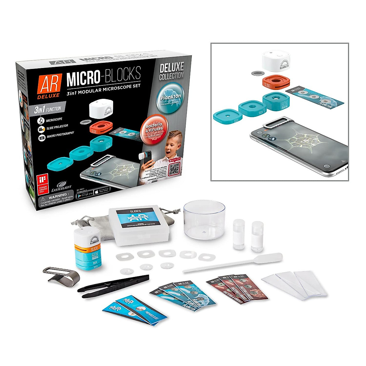 Eastcolight Micro Flip 300X Mini Pocket Microscope Mobile Camera, Phone Microscope with Detachable Lenses for Most Smartphone, Portable Micro Magnetic Blocks for Kids Adults