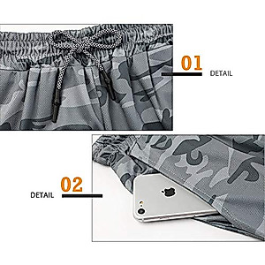 Surenow Mens Running Shorts，Workout Running Shorts for Men，2-in-1 Stealth Shorts， 7-Inch Gym Yoga Outdoor Sports Shorts Camouflage Grey