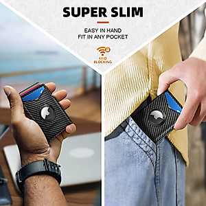 KEMISANT Airtag Wallet Men Gift,Mens Slim Front Pocket Wallet Money Clip Standard or Apple Airtag Use 3.8"×2.8"×0.9"