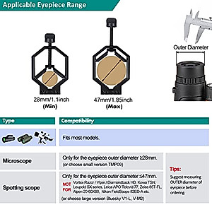 Vankey Cellphone Telescope Adapter Mount, Compatible with Binocular, Monocular, Astronomical Telescope, Spotting Scope, Microscope, Fits iPhone, Samsung, and More - Bluesky V1, Regular Size