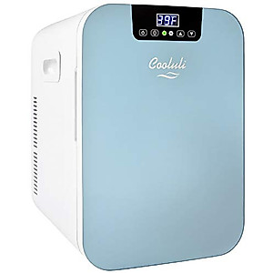 Cooluli 20L Mini Fridge For Bedroom - Car, Office Desk & College Dorm Room - Glass Front & Digital Temperature Control - 12v Small Refrigerator for Food, Drinks, Skin Care, Beauty & Breast Milk (Blue)