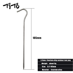 TiTo Titanium Shepherd Hook Tent Stakes Tent pegs Tent Stakes Dia 3.5mm and Length 165mm About 8.2G.(6-Pack) (Silver)