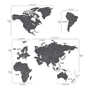 DECOWALL DL2-1509G Large Modern Grey World Map Kids Wall Stickers (46x27 inch) Wall Decals Peel and Stick Removable Wall Stickers for Kids Nursery Bedroom Living Room Decor