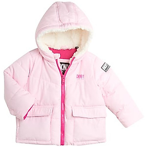 DKNY Infant Toddler Baby Girls' Winter Jacket - Fleece Lined Quilted Bubble Puffer Parka Coat for Girls (Sizes:12M-4T), Size 3T, Pink