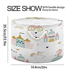 Kigai Princess Castle Cotton Rope Basket Large Collapsible Baby Laundry Basket Blanket Basket Kid's Toy Storage Basket Organizer for Nursery Bedroom Home Decor