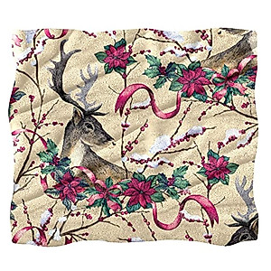 Reindeer with Flowerl Throw Blanket 59x39 Warm Soft Blankets and Throws for Sofa