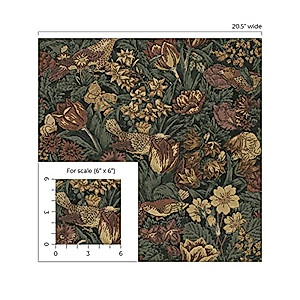NextWall Bird Floral Vintage Peel and Stick Wallpaper (Mahogany & Graphite)