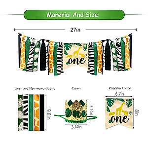 FVABO Wild One Birthday Decorations - Jungle Theme Party Supplies Include Leaf, Baby Photo Banner, Highchair Banner, Topper, Balloons Garland Arch, Crown, for 1st Animal Safari Birthday Party Decor
