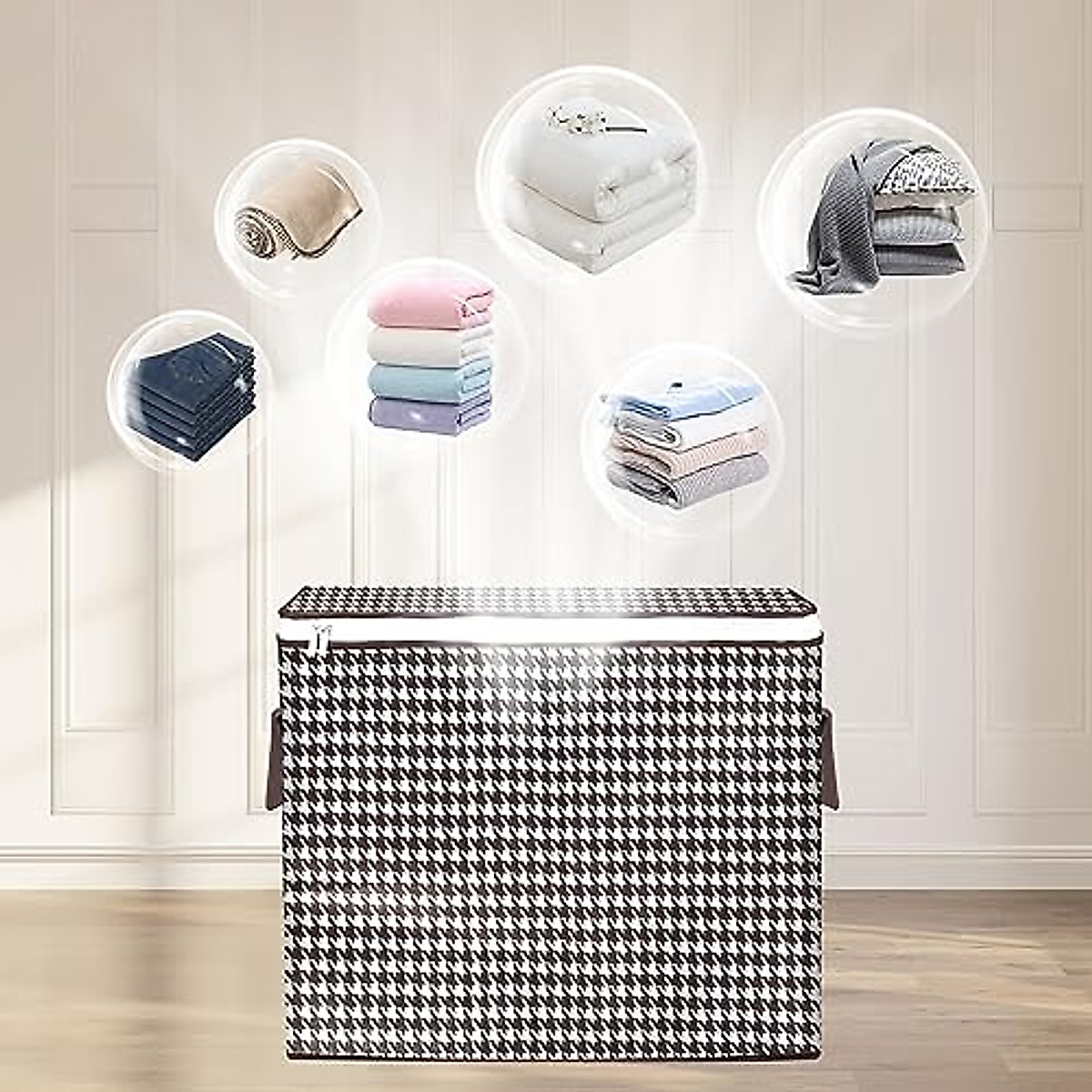 6 Pack Foldable Large Capacity Clothes Storage Bag Organizer for Comforters, Blankets, Bedding, Foldable with Sturdy Zipper and Handle 100L