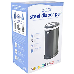 Ubbi Steel Diaper Pail, Odor Locking, No Special Bag Required, Award-Winning, Registry Must-Have, Slate
