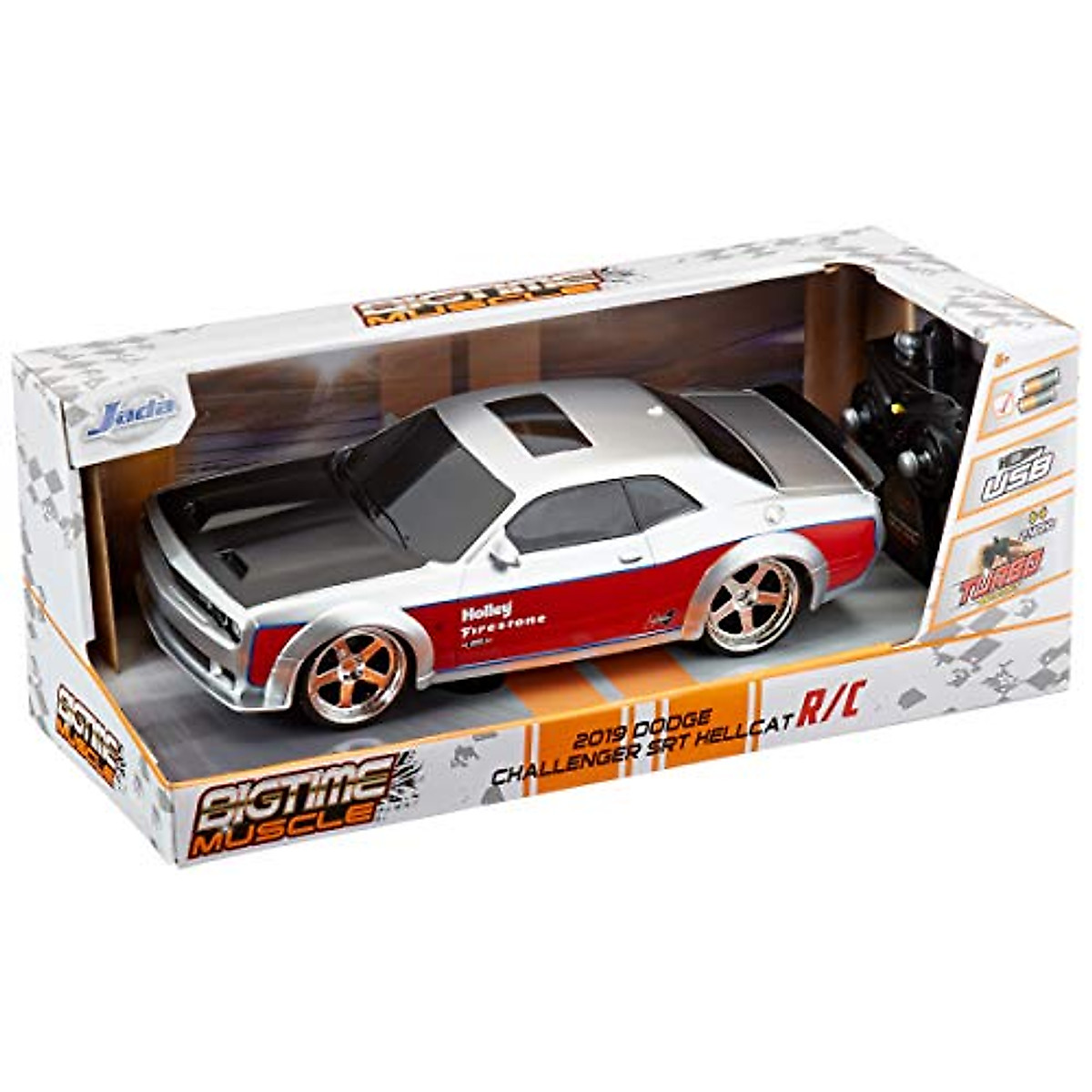 Jada Toys Bigtime Muscle 1:16 2019 Dodge Challenger SRT Hellcat RC Remote Control Car 2.4 GHz Silver, Toys for Kids and Adults