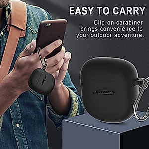 AIBEAMER Case for Bose QuietComfort Earbuds II 2022, Silicone Protective Case Cover for Bose QuietComfort Earbuds II 2022 for Man Women with Keychain (Black)