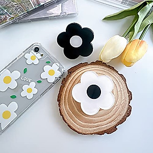 ONLYOU Phone Grip Holder Hand Ring Stand Griptok Korean iPhone Case Smartphone Flowers Monochrome Cute Fall Prevention (Black)